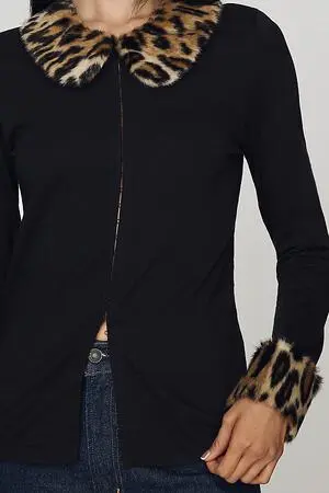 Anna Sui Contrast Faux Fur Leopard Cardigan Top