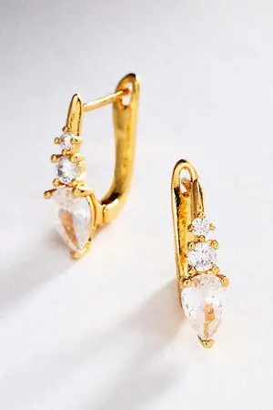 Anthropologie Pear-cut Gemstone Huggie Hoop Earrgs - Clear/gold