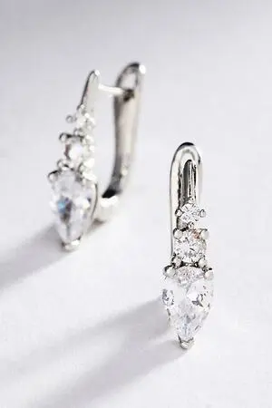 Anthropologie Pear-cut Gemstone Huggie Hoop Earrgs - Clear/silver