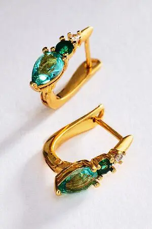 Anthropologie Pear-cut Gemstone Huggie Hoop Earrgs - Turquoise