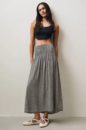Z Supply Brooke Smocked-waist Midi Skirt - Black Pattern