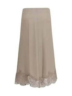 P.a.r.o.s.h Silk Blend Midi Skirt With Lace Hem - Cream