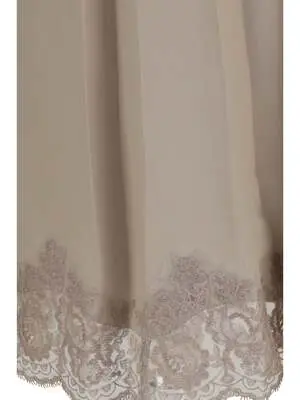 P.a.r.o.s.h Silk Blend Midi Skirt With Lace Hem - Cream