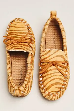 KELSI DAGGER BROOKLYN Suede Driver Flats With Bow Detailing - Zebra