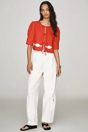 SISTER NEW YORK Scalloped Fish Tie-front Top