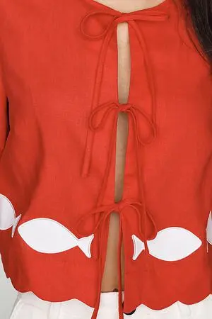 SISTER NEW YORK Scalloped Fish Tie-front Top