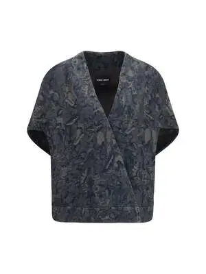 Giorgio Armani Jacket In Oversized Floral Jacquard Denim - Blue