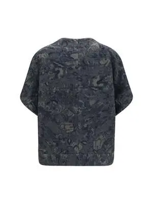 Giorgio Armani Oversized Floral Jacquard Denim Jacket - Blue