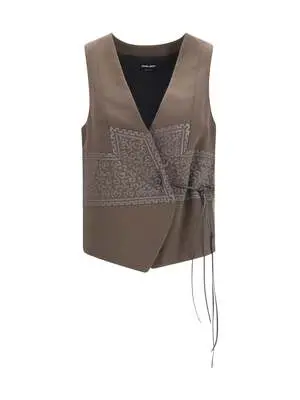 Giorgio Armani Vest In Washed Silk And Virgin Wool With Jacquard Pattern And Ties - Brown