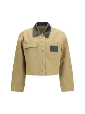 Balenciaga Heavy Cotton Cropped Jacket With Leather Collar - Cream
