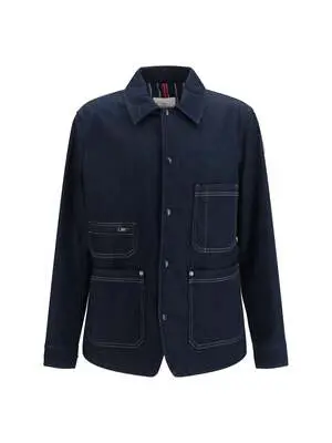 Moncler Haderu Denim Shirt Jacket With Nylon Inserts - Blue
