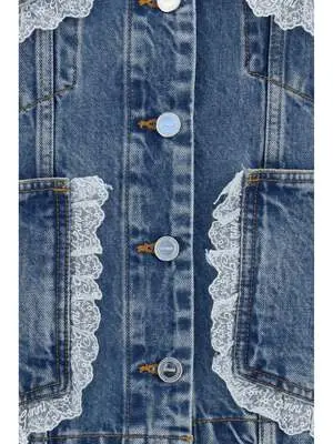 GANNI Rigid Denim Jacket With Lace Trim - Blue