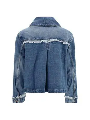 GANNI Rigid Denim Jacket With Lace Trim - Blue