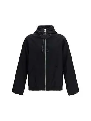 Sacai Hooded Flannel Jacket With Oversized Zip - Black