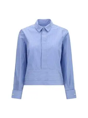 Sacai Cotton Poplin Cropped Shirt With Belt - Blue