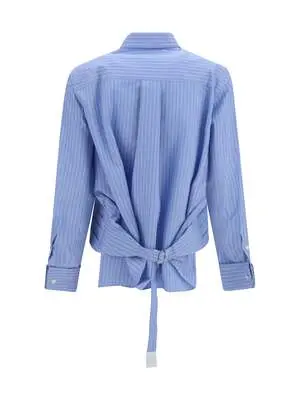 Sacai Cotton Poplin Cropped Shirt With Belt - Blue