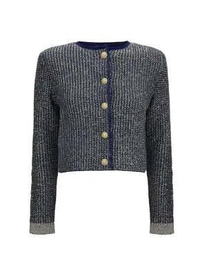 Balmain Quilted Sequin Cardigan With Decorative Buttons - Blue