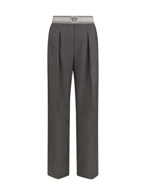 Versace Wool And Mohair Straight Leg Pants With Medusa Jacquard - Gray