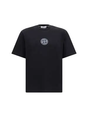 Stone Island Cotton Jersey T-shirt With Central Logo - Black