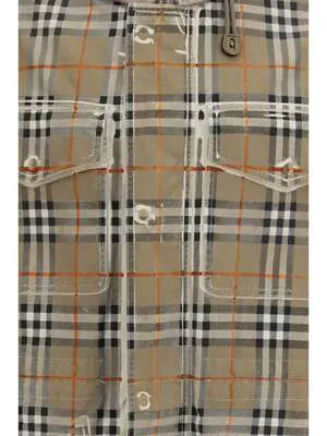 Burberry Gabardine Parka With Faded Check Print