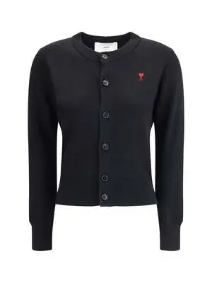 AMI Paris De Coeur Merino Wool Cardigan - Black