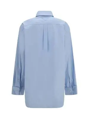 Prada Oversized Shirt With Pocket And Embroidered Logo - Blue