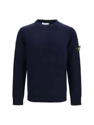 Stone Island Sweater Crewneck With Logo Patch On The Sleeve - Black