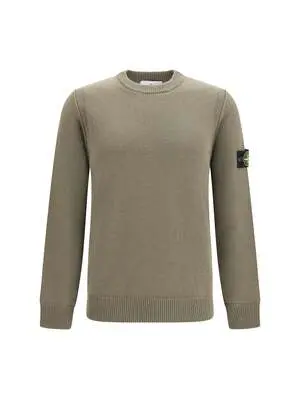 Stone Island Crewneck Sweater With Logo Patch - Green