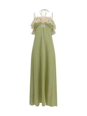 Chloé Silk Dress With Lace Ruffle Details - Green