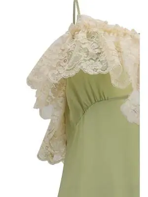 Chloé Silk Dress With Lace Ruffle Details