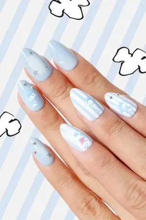 NEVER HAVE I EVER Stripes N Snoopy Short Almond Press On Nails