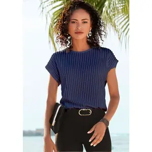 LASCANA Ribbed Short Sleeve Top - Blue