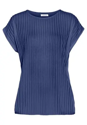 LASCANA Ribbed Short Sleeve Top - Blue