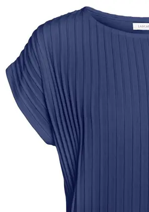 LASCANA Ribbed Short Sleeve Top - Blue