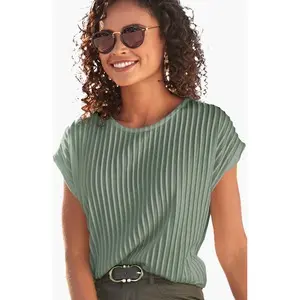 LASCANA Ribbed Short Sleeve Top - Sage