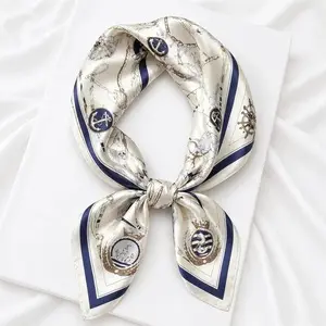 SILKSILKY Pure Silk Printed Square Scarf For - Darkblue