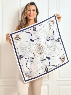 SILKSILKY Pure Silk Printed Square Scarf For - Darkblue