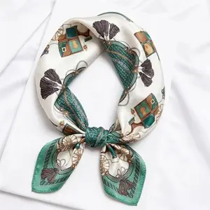 SILKSILKY Pure Silk Printed Square Scarf For - Lightgreen