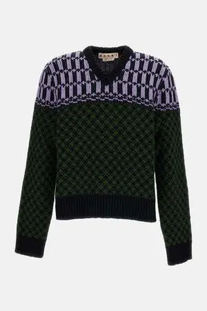 Marni Geometric Pattern V-neck Wool Sweater - Multicolor