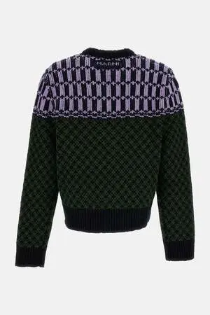 Marni Geometric Pattern V-neck Wool Sweater