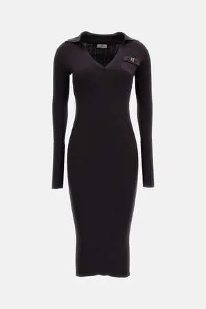 Elisabetta Franchi Ribbed Knit Midi Dress - Brown