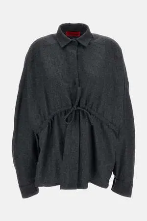 THELATEST E-dalida Wool-blend Flannel Shirt With Drawstring Belt - Grigio