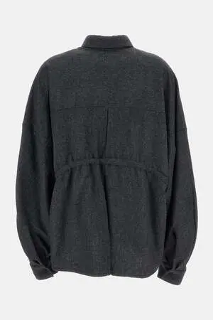 THELATEST E-dalida Wool-blend Flannel Shirt With Drawstring Belt - Grigio