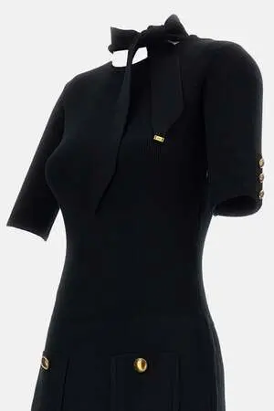 Elisabetta Franchi Knit Mini Dress With Jewel Buttons - Black