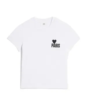 AMI Paris Logo Detailed Crewneck T-shirt - White