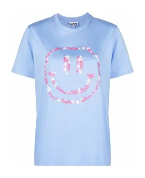 GANNI Smiley Crewneck T-shirt - Blue