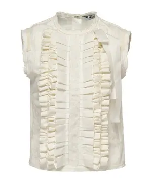 MSGM Ruffled-front Sleeveless Blouse - White