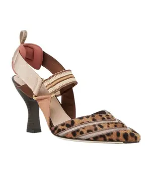 Fendi High-heeled Mesh And Multicolor Cavallino Calfskin Slingbacks