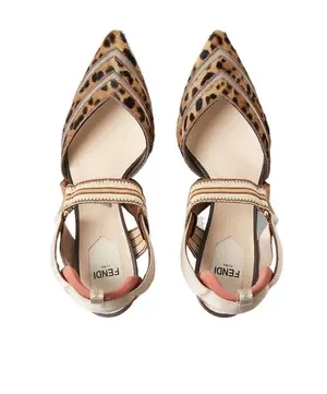 Fendi High-heeled Mesh And Multicolor Cavallino Calfskin Slingbacks