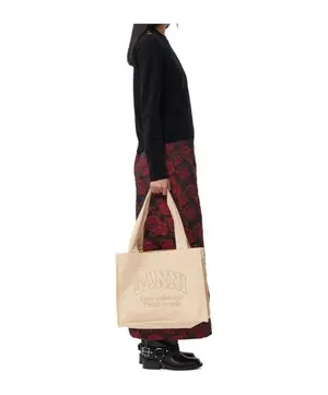GANNI Logo Embroidered Open Top Tote Bag